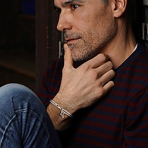 BOPREINA Double Strand Rolo Chain Bracelet with Cross Charm Stainless Steel Cross Dangle Pendant Cable Chain Link Bracelet for Men Women