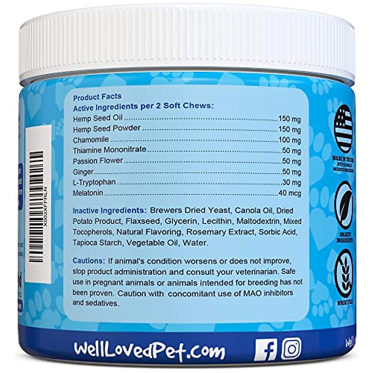 Well Loved Calming Chews for Dogs - Dog Calming Treats, Made in USA, Vet Developed, Dog Anxiety Relief, Separation, Fireworks, Travel & Stress Support, Melatonin, Natural & Holistic, 90 Calming Treats