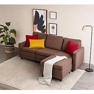 Flamaker Convertible Sectional Sofa L-Shaped Couch 3-seat Modern Fabric Reversible Sofa Couch for Living Room (Brown)
