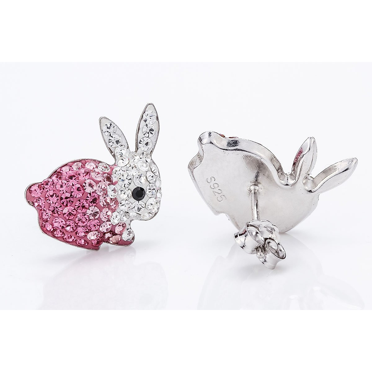 YACQ Women's 925 Sterling Silver Crystal Bunny Stud Earrings - 3/5 X 3/5 Inch - Ultra Light - Easter Costume Jewelry Accessories Gifts for Women Girls (Pink)
