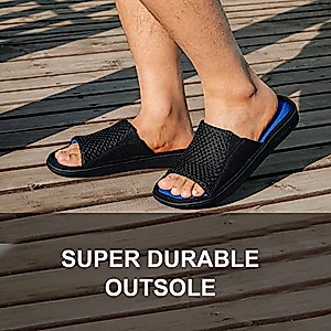 LongBay Men's Comfy Memory Foam Slide Slippers Breathable Mesh Cloth House Shoes (Large / 11-12 D(M) US, Blue)