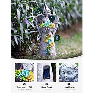 Clayflower Garden Statues, Solar Angel Figurines Succulents Cute with 6 LED Lights Garden Sculptures Decorations for Outside, Mom, Patio, Balcony, Yard, Lawn - Worth Gifts