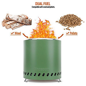 COOZOOM Green Portable Table Top Fire Pit: 10''x8.6''Stainless Steel Mini Outdoor StoveWith Stand,Low Smoke Burning Tabletop Firepit Fueled by Pellets orWood,for Urban & Suburbs