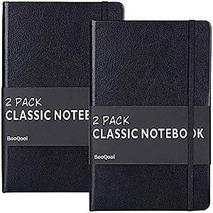 2 Pack Classic Ruled Notebooks/Journals - Premium Thick Paper Faux Leather Writing Notebook, Black, Hard Cover, Large, Lined (5.4 x 8.3)