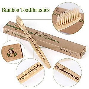 Premiumswede Bamboo Toothbrushes - Biodegradable Eco Friendly Soft Toothbrushes for Adults, Kids - Natural Wooden Toothbrushes with Soft Bristles - 10 Pcs Family Toothbrush Pack