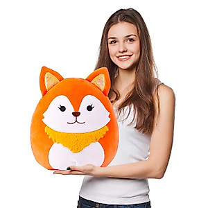 PLAYNICS Large Fox Plush Pillow Stuffed Animal Toy,13" Big Size Cute Soft Toys Fat Kawaii Hugging Stuff Cuddle Huggable Plushie Toy,Gift for Kids