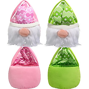 JOYIN 2 Pcs Plush Gnome Easter Basket 12.8" x 8.3", Furry Bunny Ears Gnome Basket for Spring Easter Party Favors, Egg Hunting, Decorations, Gifts for Kids
