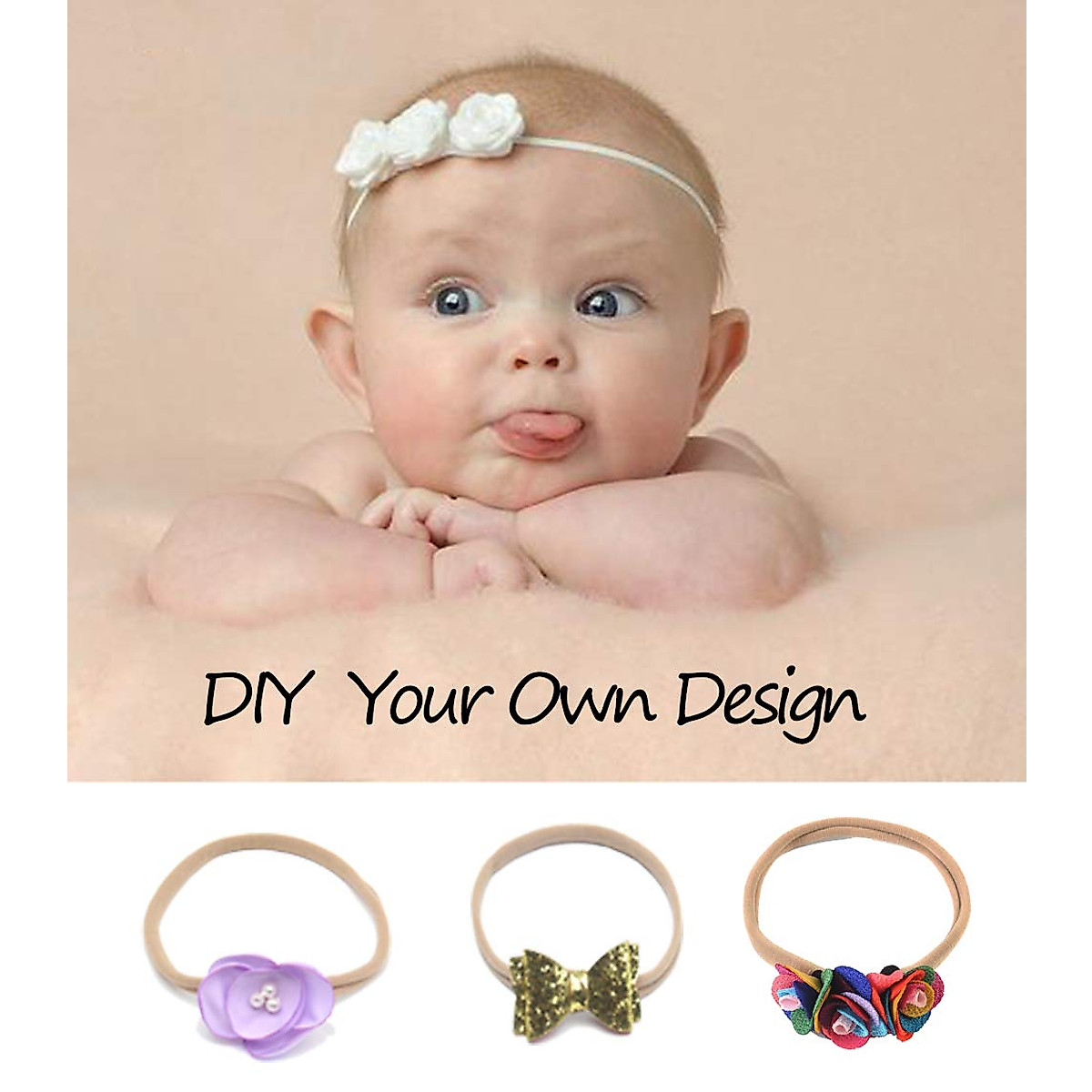 catin Super Soft Nude Nylon Headband For Newborn Baby Kids, High Stretchy, 20 Pcs For DIY Crafts