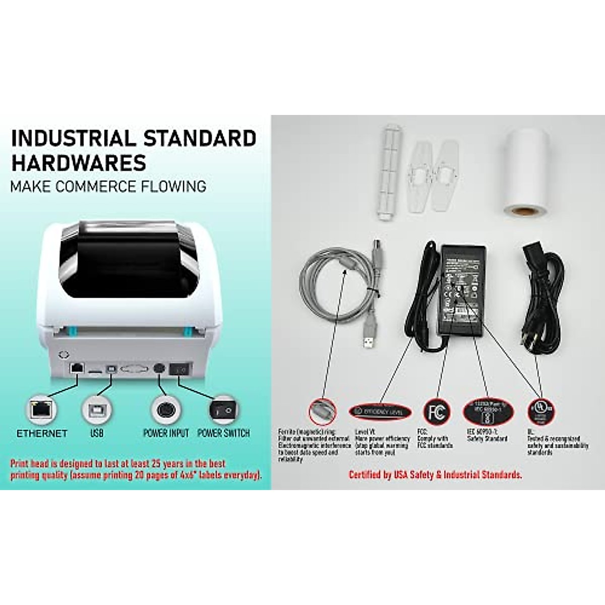 Arkscan 2054A Ethernet Network Shipping Label Printer for Windows Mac Chromebook Support Amazon Ebay Paypal Etsy Shopify ShipStation Stamps.com UPS USPS FedEx, Roll & Fanfold 4x6 Direct Thermal Label