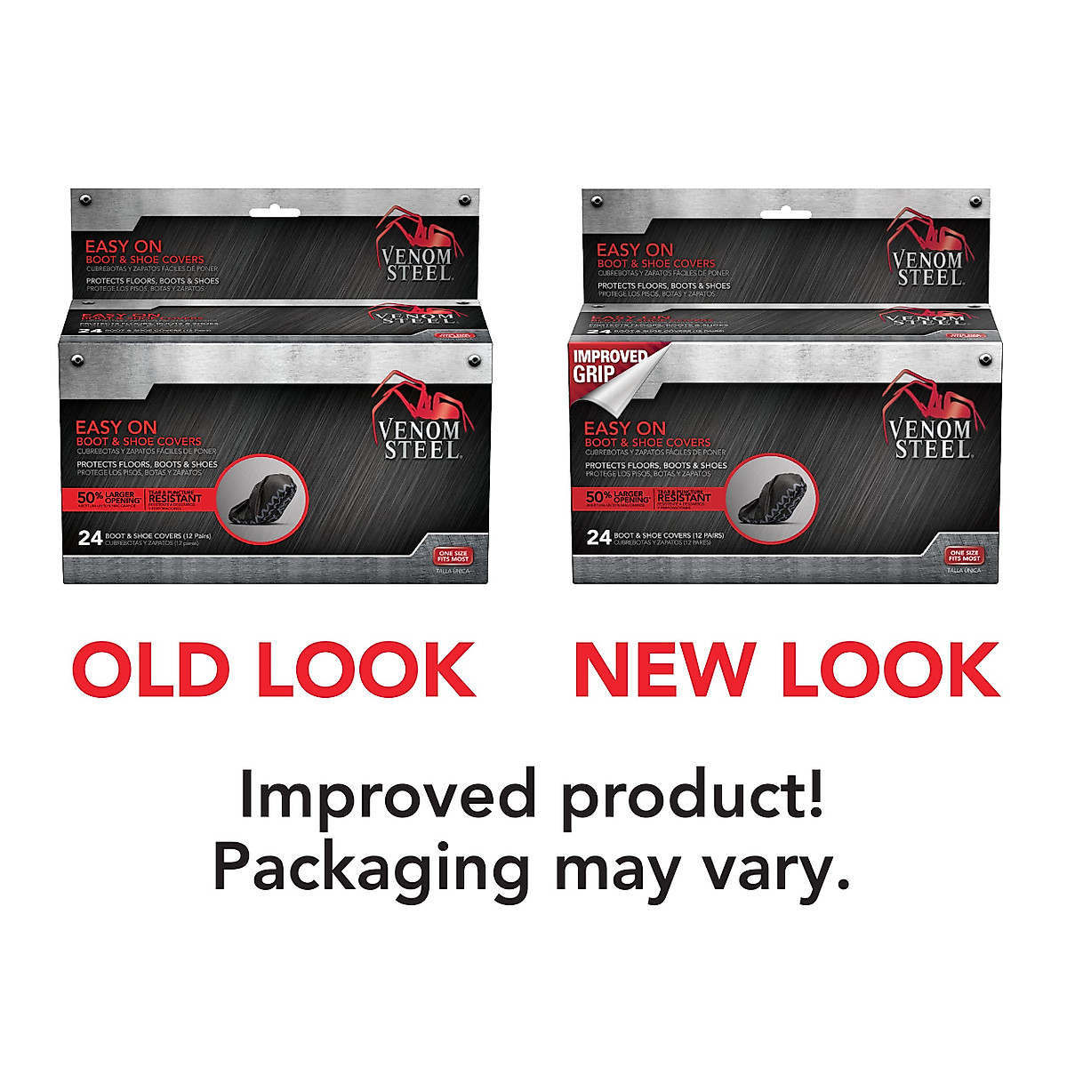 Venom Steel Boot and Shoe Covers, Tough, Easy On, Fits Over Boots, Improved Grip, Value Pack, 12 Pairs Per Box