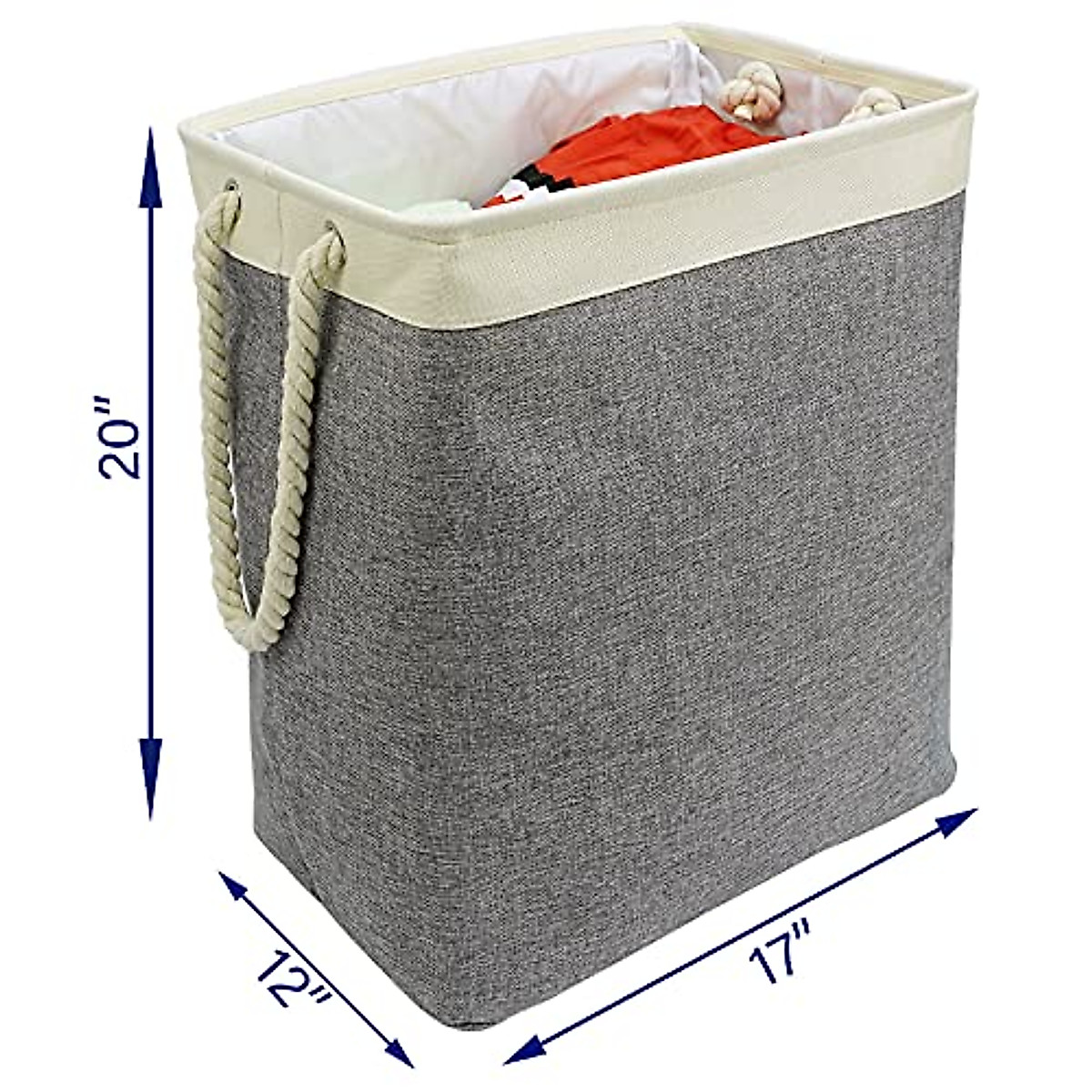 Casaphoria 75L Laundry Hamper with Support Rods and Rope Handles, ,Freestanding Rectangular Fabric Storage Basket Large Cube Organizer,Collapsible Dirty Clothes Canvas Hampers