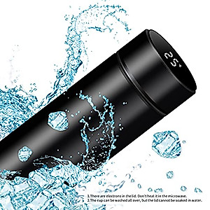 Smart Water Bottle Stainless Steel Vacuum Flask,Travel Mug with Smart LCD Touch Screen, Keep Hot Or Cold, Car Portable Travel Tea Coffee Vacuum Thermoses Cup,Vacuum insulation on double walls (Black)