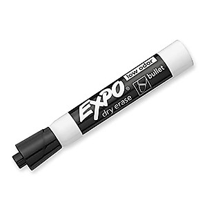 EXPO Low Odor Bullet Black Dry Erase Markers For Use On Whiteboards, Glass and Non-porous Surfaces; Ideal for Classrooms, Offices and Homes, Pack of 12 (82001)