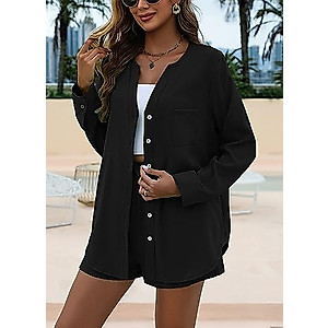 Namifin Women 2 Piece Shirt and Pants Set Oversized Button Down Shirt and High Waist Pants Outfits Summer Streetwear Black