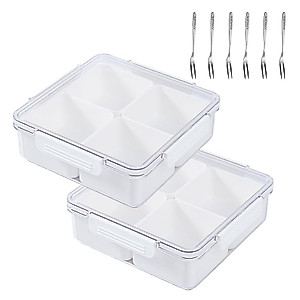 2Pack Veggie Tray with Lid for Fridge, Snackle Box Container for Party, 4 Compartment Divided Serving Trays, Food Storage Containers with Lids for Refrigerator