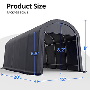 KING BIRD 12' x 20' Heavy Duty Anti-Snow Carport for SUV, Full-Size Truck and Boat, Round Style Outdoor Car Canopy Boat Shelter with Reinforced Ground Bars