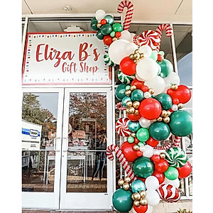 AobkDeco 151PCS Christmas Arch Kit with Red, White, Golden, Dark Green Balloons, Candy Foil, Candy Cane, Gift Box, Star Balloons for Christmas Party Decorations