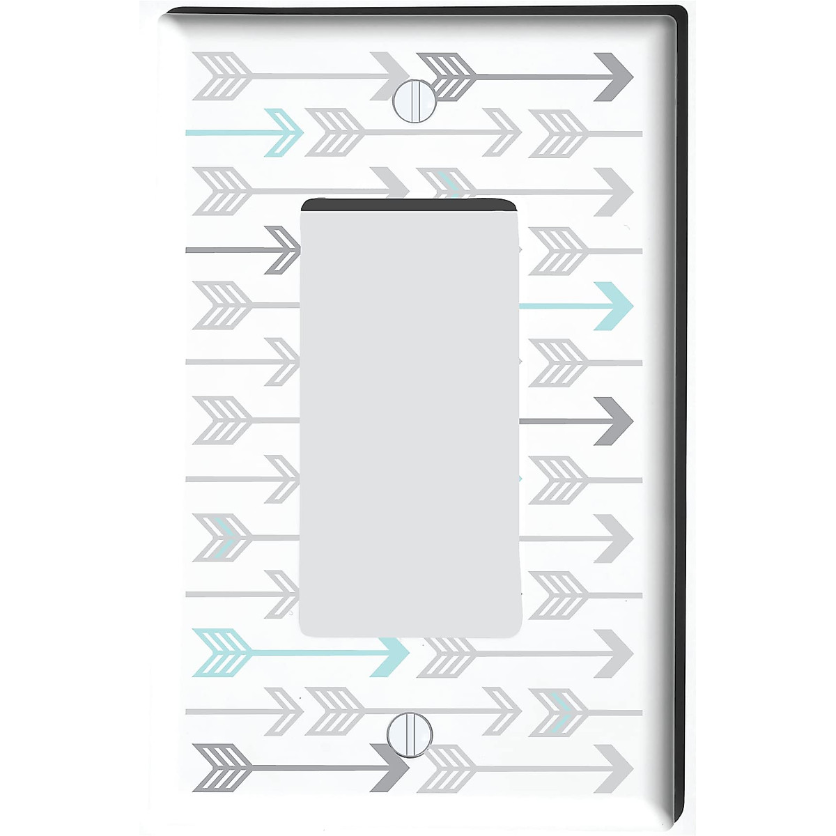 Seafoam Green and Grey Arrow Print Pattern Light Switch Plate and Outlet Covers/Arrows Woodland Forest Nursery Wall Decor for Baby (Single Rocker GFCI)