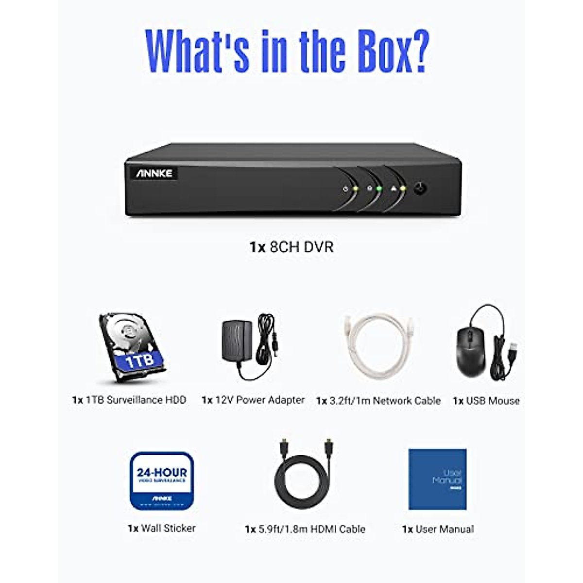 ANNKE 3K Lite 8CH 5-in-1 Security DVR Recorder with 1TB Hard Drive, H.265+ Hybrid Surveillance DVR, Supports 8CH Analog and 2 IP Cameras for 24/7 Home CCTV, AI Motion Detection (Cameras Not Included)