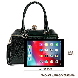 Style Strategy green patent leather purses for women Crocodile Textured Shoulder handbag with kiss lock Satchel crossbody for women