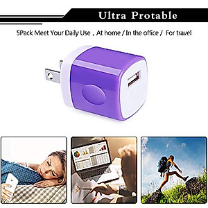 USB Charger,Charging Block 5-Pack 1A/5V USB Power Home Travel Adapter Wall Charger Cube Brick Box Base Head Compatible for iPhone 14 13 12 11 X 8 7 6 Plus 5S,iPad,Samsung,LG,Moto,Tablet,Android Phone