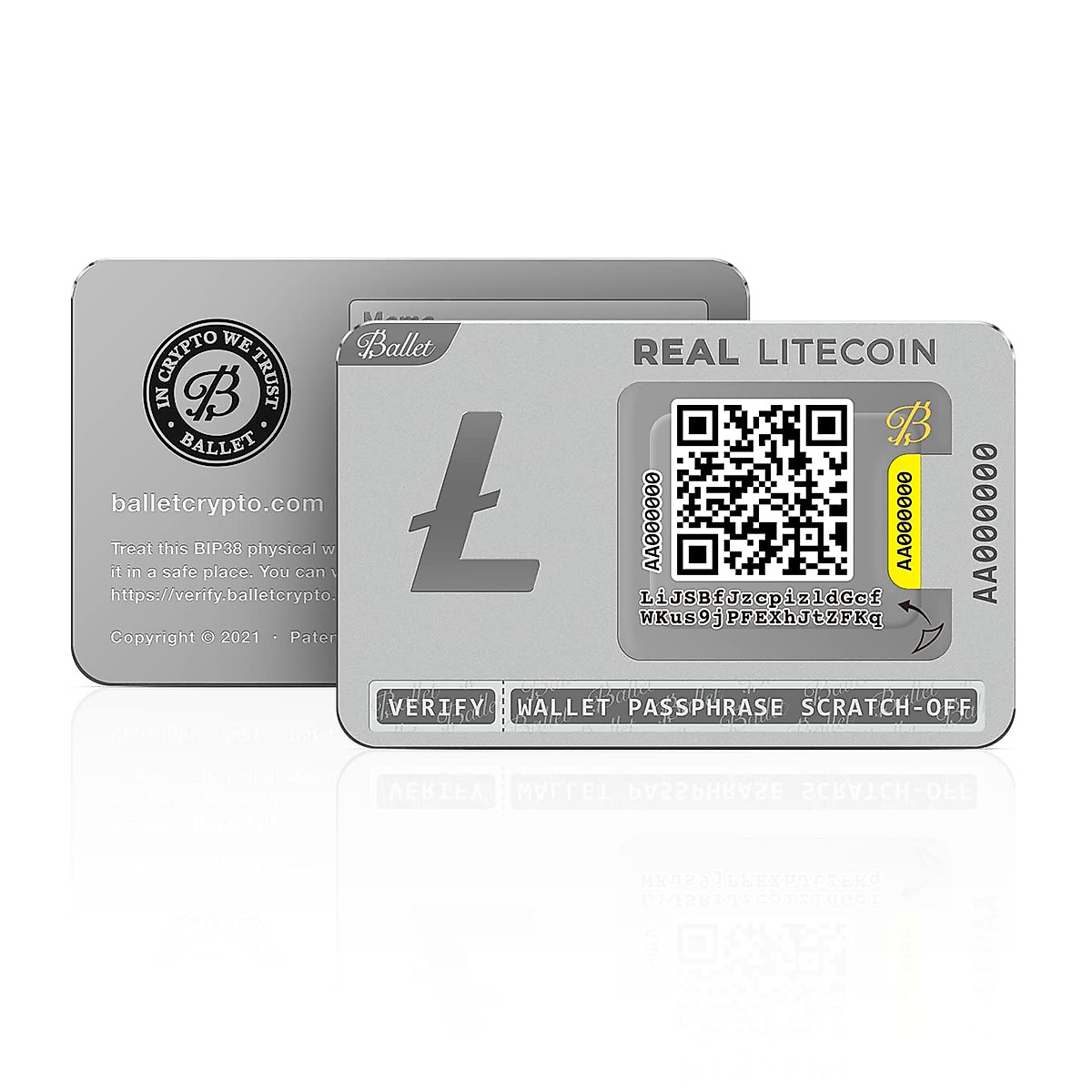 Ballet Real Litecoin - The Easiest Crypto Cold Storage Card - Cryptocurrency Hardware Wallet, Managing Your Crypto Assets, NFTS, Coins, (Single)