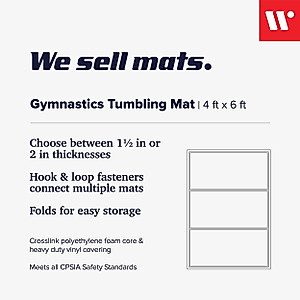 We Sell Mats 4 ft x 6 ft x 2 in Gymnastics Mat, Folding Tumbling Mat, Portable with Hook & Loop Fasteners
