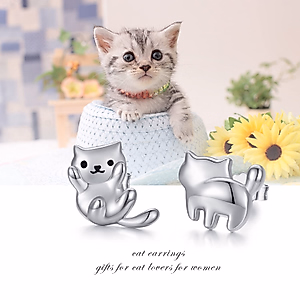 JUSTKIDSTOY Cat Earrings S925 Sterling Silver Cute Animal Kitten Stud Earrings cat Jewelry Gifts for Women Girls Hypoallergenic Earrings for Sensitive Ears