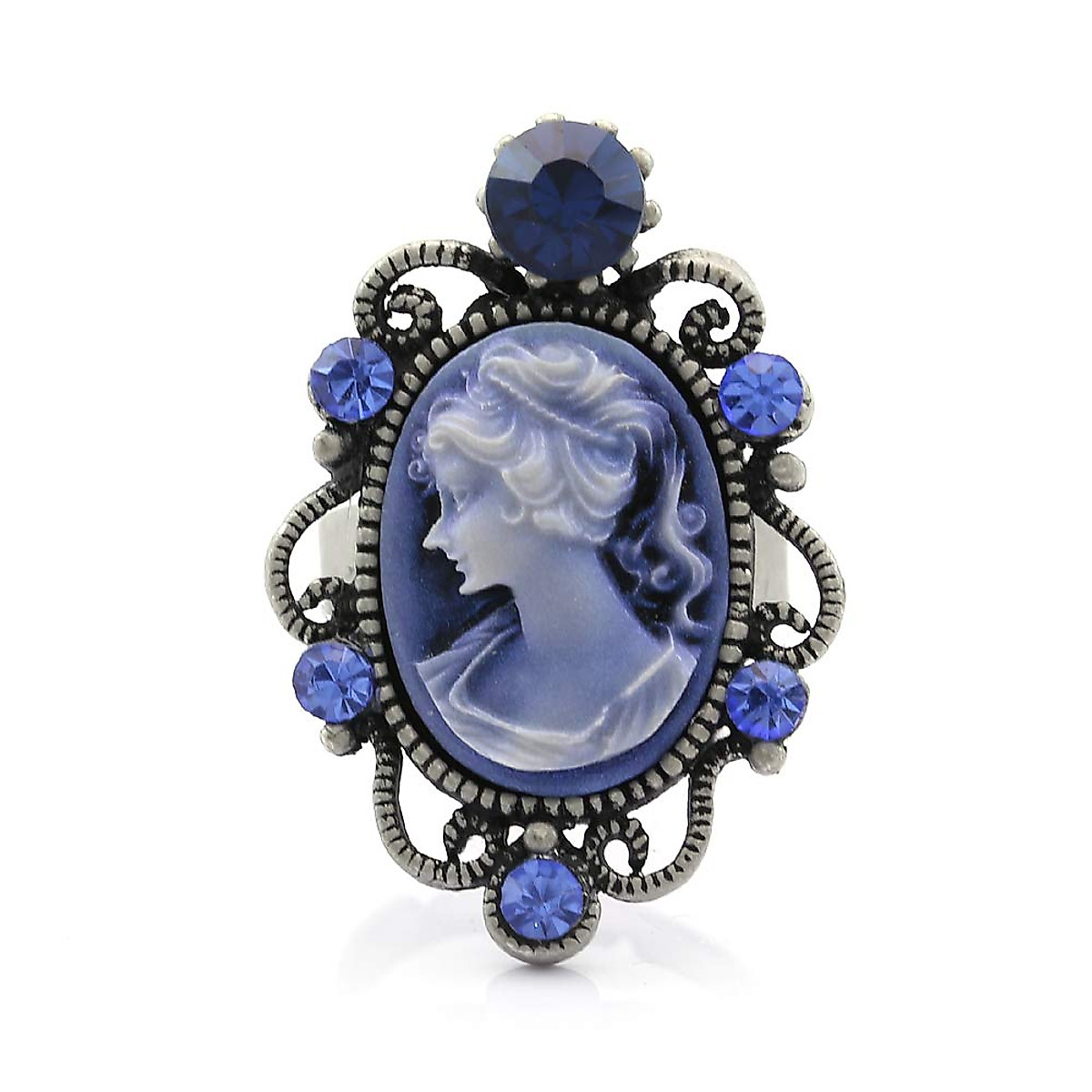 Soulbreezecollection Navy Blue Cameo Ring Adjustable Band Women Fashion Jewelry