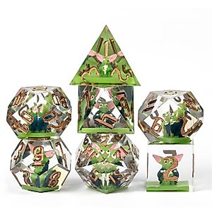 Goblin Monster Sharp DND Dice Set with Leather Dice Box | for Dungeons and Dragons, D&D, Sharp Edge, D20 Polyhedral Resin Dice, Dungeons and Dragons Gifts, Accessories