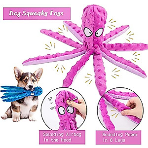 Alphatool Squeaky Dog Toys, Octopus Dog Toys for Aggressive Chewers, Tough No Stuffing Plush Dog Toys for Large Dogs, Crinkle Interactive Puppy Dog Toys for Small Medium Dogs(3pcs)
