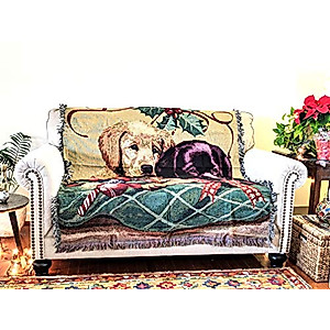 Labrador Retriever Dog Throw Blanket - Tache Adorable Puppy's First Christmas Holiday Animal Lover Gift Decorative Woven Tapestry Dog Throw Blanket, 50" x 60"