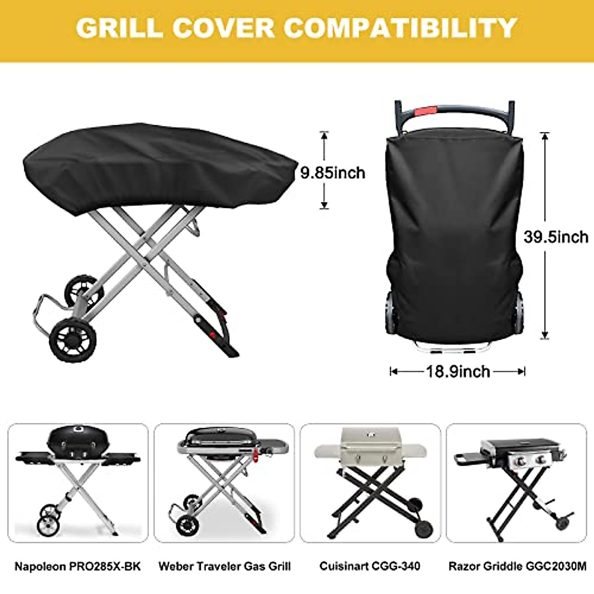 tonhui Grill Cover for Weber Traveler Portable Gas Grill 9010001, Outdoor Heavy Duty Waterproof Oxford Fabric Weather Resistant