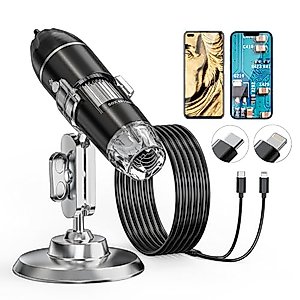 Digital Microscope Camera, Aopick Handheld USB 1440P HD Inspection Camera 50x-1600x Magnification Portable Handheld Pocket Microscopes with 8 LED & Stand, Compatible with iPhone, Android