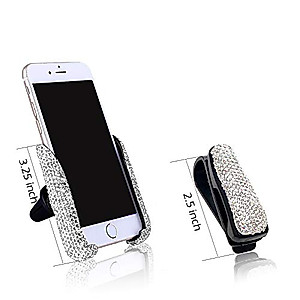 KEEPFINE Bling Crystal Car Phone Mount with Free Glasses Holders for Car Sun Visor,Universal Cell Phone Holder for Dashboard,Windshield and Air Vent,Bling Car Accessories for Women(Silver)