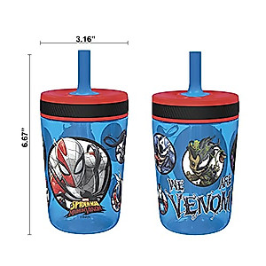 Zak Designs Marvel Spider-Man and Venom Kelso Tumbler Set, Leak-Proof Screw-On Lid with Straw, Made of Durable Plastic and Silicone, Perfect Bundle for Kids (15 oz, 2pc Set)