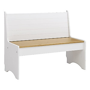 Linon Delk Wood 2 Tone Large Back Rest Bench in Honey and White