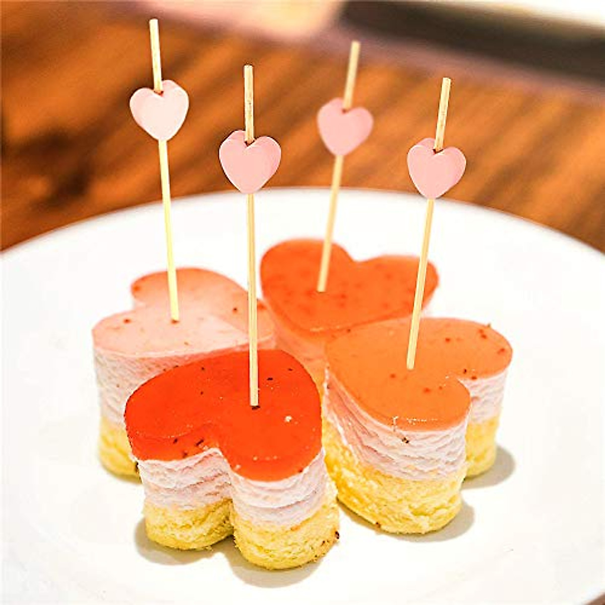 Minisland Pink Heart Fancy Toothpicks for Appetizers 4.7 Inch Long Cute Bamboo Cocktail Picks Wedding Valentines Day Party Food Fruit Drinks Decorative Skewer Sticks 100 Counts -MSL134