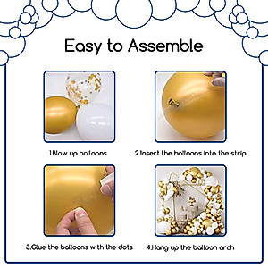 COKAOBE White and Gold Balloons Garland Kit, 124pcs White Metallic Gold Confetti Balloon Arch Kit for Wedding, Engagements Birthday Graduation Baby Shower Celebrations Anniversary Party Decorations