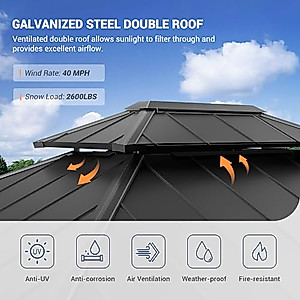 Amopatio 12' X 14' Hardtop Gazebo Permanent Aluminum Gazebos with Galvanized Steel Double Roof for Patio Lawn and Garden,Included Curtains & Mosquito Netting,Grey