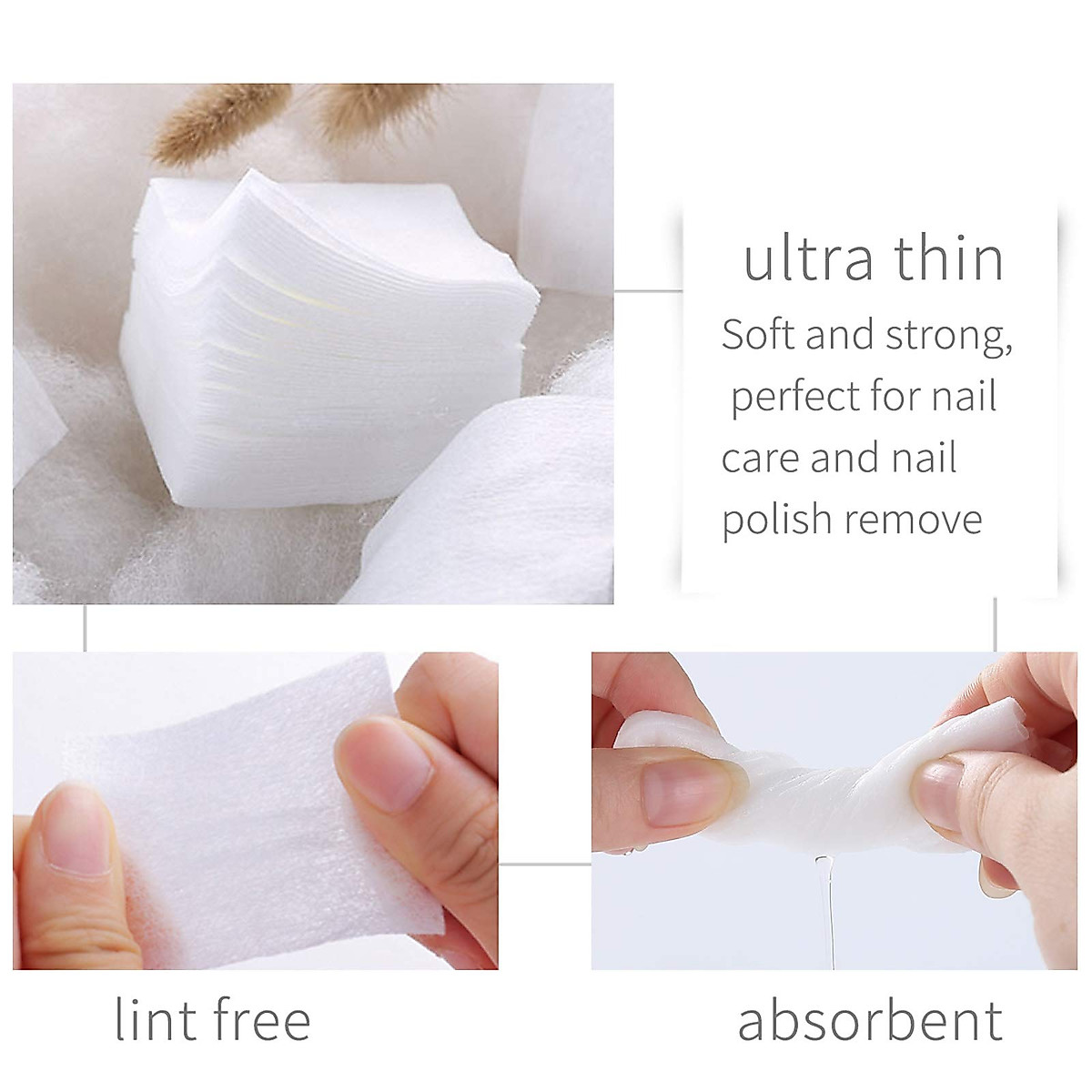 1000 PCS Thin Makeup Facial Cotton Pads, Square Facial Lips Eyes Makeup Remover Pads, Nails Polish Remover Cotton Pads, Non-Woven, Soft, Lint Free