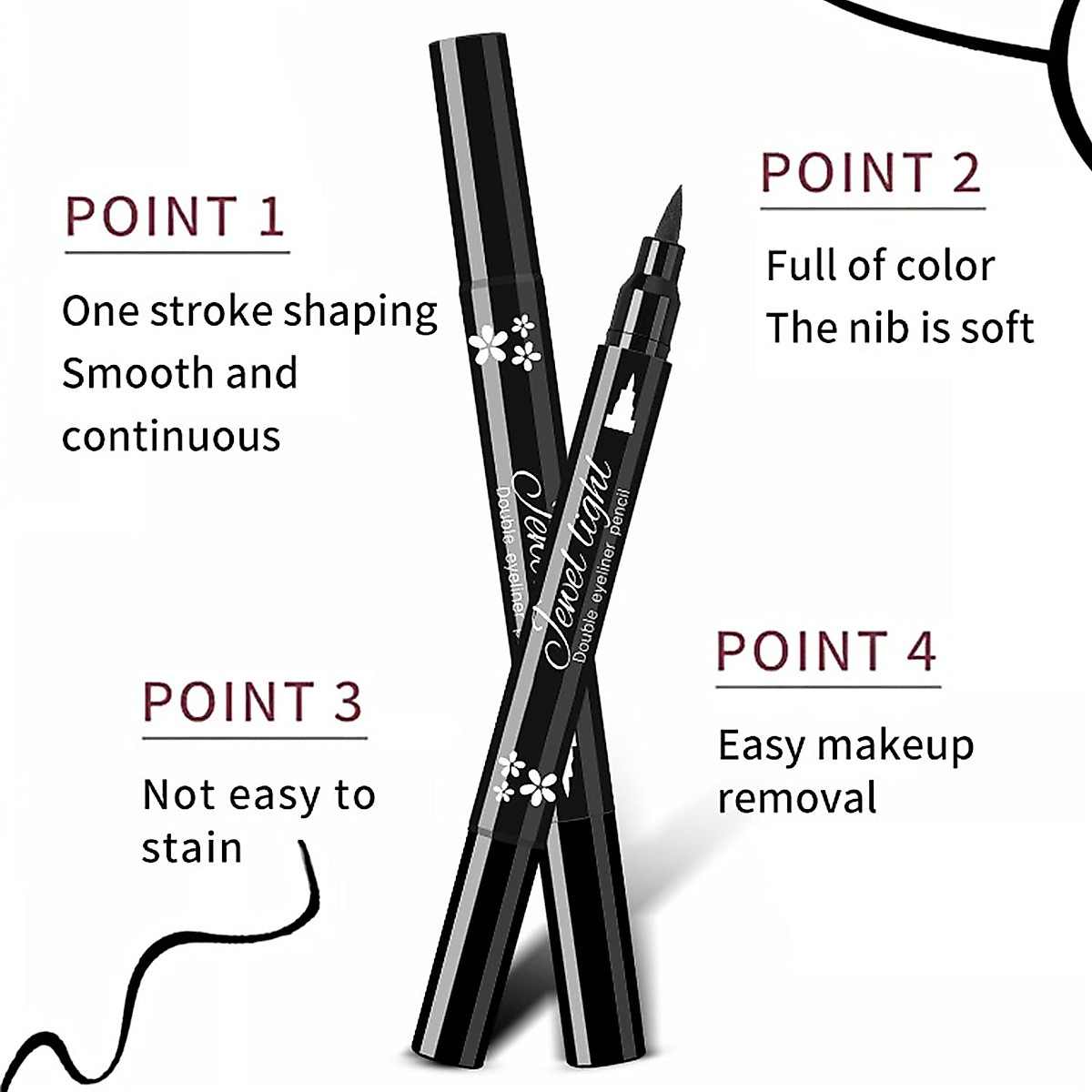 Pinkiou Eyeliner Pen with Eye Makeup Stamp Waterproof Double Sided Long Lasting Seal Eyeliner (6 in 1)