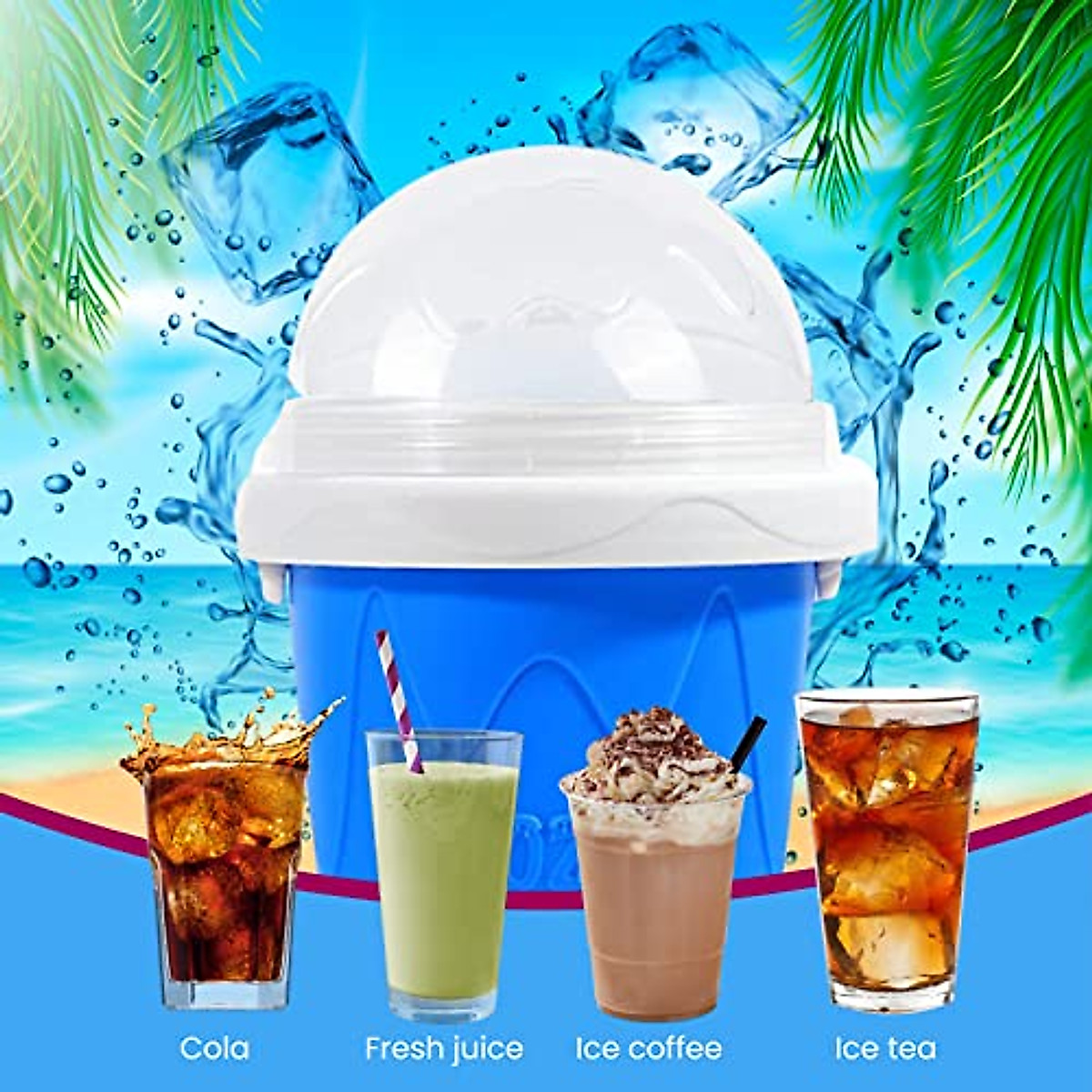 Slushy Maker Cup - TikTok Frozen Magic Quick Smoothie Cup- With Extra Popsicle Mold , Sponge & Cleaning brushes , Bottle with 2 in 1 Straw - Squeeze Icy Frozen Slushie Cup - Cooling Slushie for Smoothies -Blue