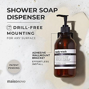 MaisoNovo Shampoo and Conditioner Dispenser - Shower Soap Dispenser Wall Mounted - 16.9 fl oz Set of 3 Amber Plastic Bottles Black Pump - 3 Chamber No Drill