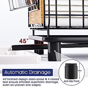 Dish Drying Rack for Kitchen Counter, Large 2 Tier Rustproof Stainless Steel Dish Drainers with Drainboard & Rotatable Drain Spout, Include Removable Utensil Holder, Cutting Board Holder and Cup Rack