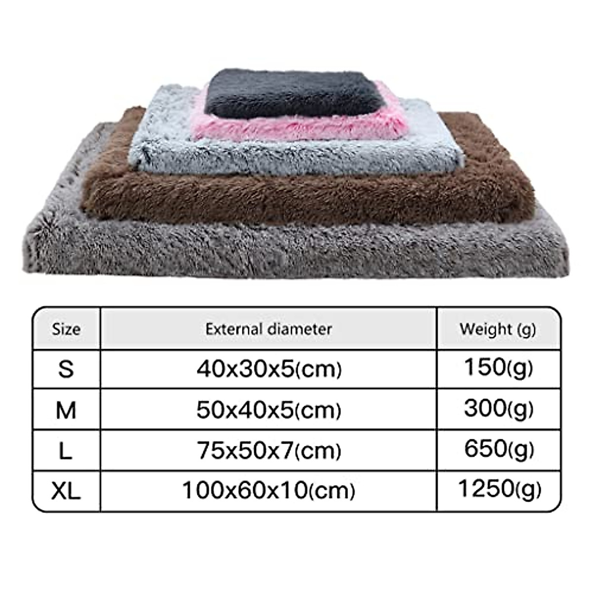 CHBC Square Long Plush Warm Dog Bed with Zipper Cat Mats Fulffy Pet Kennel Pad Warm Sleeping for Pet Washable Dogs Cats Sofa Bed (S, Grey-White)