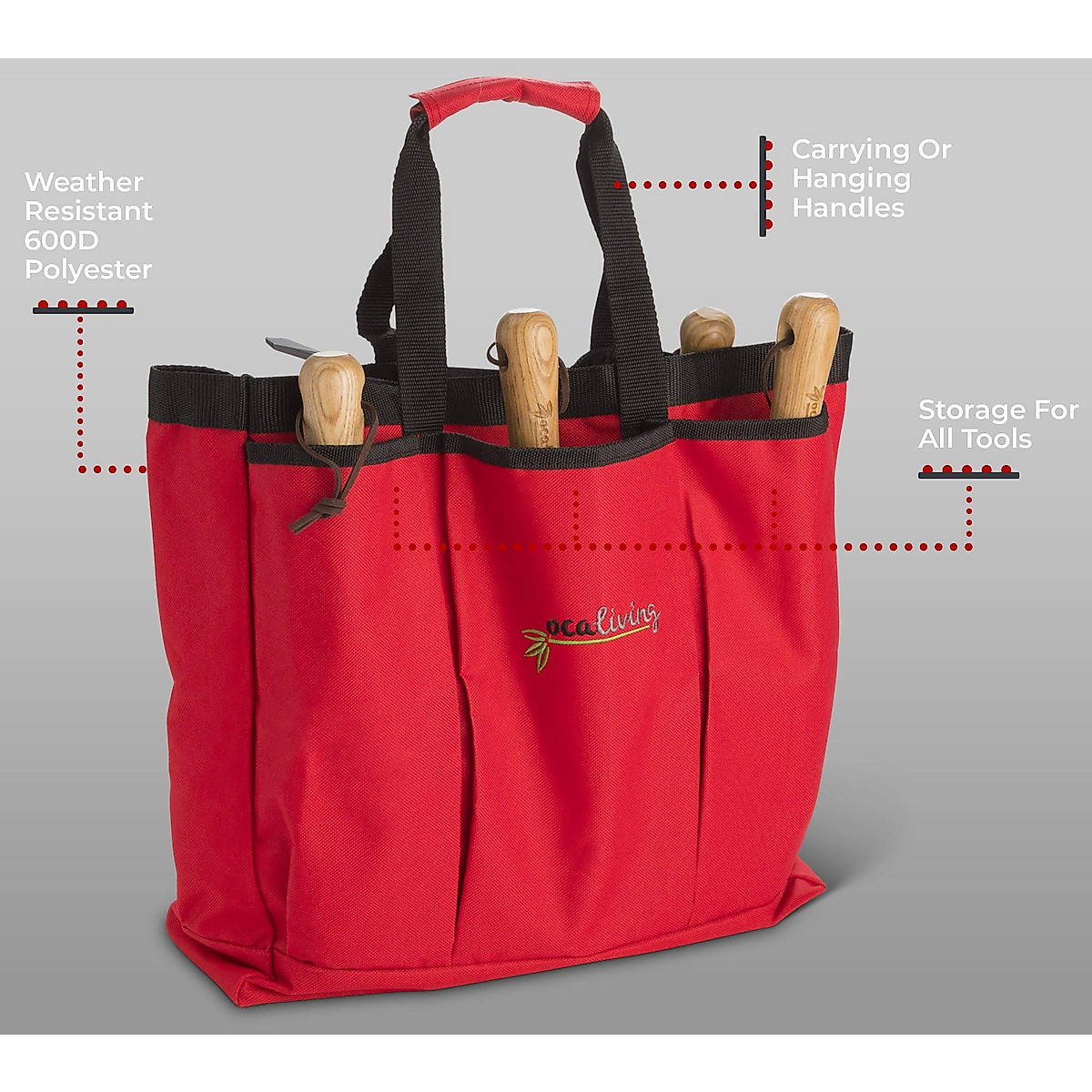 OCALIVING Garden Tool Set- Gardening Tools -Planting Trowel, Fork, Weeder, Transplanter, Rake & 6 pocket Storage Bag -Heavy Duty Gardening Kit- Gardening Gift Women Men -Wood Handle Tools