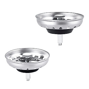 Kitchen Sink Strainer Basket Replacement for Standard 3-1/2 inches Sink Drain, Strainless Steel Basket, Plastic Knob with Rubber Stopper 2-pack