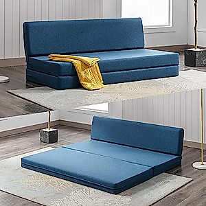 ijuicy Folding Mattress Sofa, Full Convertible Couch Sleeper Bed, 5" Folding Futon Sofa Bed, Floor Chaise Lounge, Portable Couch Bed for Living Room, Bedroom & Guest Room (Full/Dark Blue)