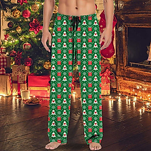Christmas Pajamas for Men Long Pants Funny Tree Snowflake Print Pajama Bottoms Drawstring Elastic Lightweight Soft Sleepwear (A7-Green,X-Large)